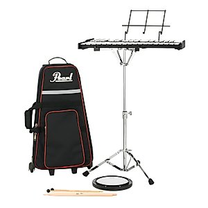 Pearl 32 Note Glockenspiel Bell Kit Student Educational Percussion Kit with Tunable Practice Pad, Rolling Carrying Case, Sticks and Mallets (PK910C)