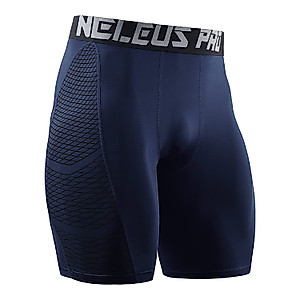 NELEUS Men's Compression Shorts 3 Pack Quick Dry Athletic Running Shorts,6086,Red/Navy/Blue,L