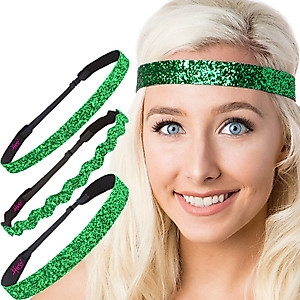 Hipsy Women's Irish Green Headband St Patricks Day Accessories Clover Headband Gift Packs (St Patty's Day Green Glitter 3pk)