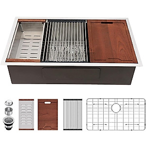 32 Inch Undermount Kitchen Sink - Lordear 32x19 Inch Stainless Steel Kitchen Sinks Workstation 16 Gauge Single Bowl Undermount Kitchen Sinks with Cutting Board