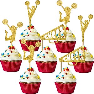 36 Pieces Cheerleader Cupcake Toppers Glitter Cheerleading Gymnastics Cupcake Picks Cheer Team Cake Decorations Gymnast Girl Toothpicks Cake Decor for Girls Birthday Party Favors Supplies
