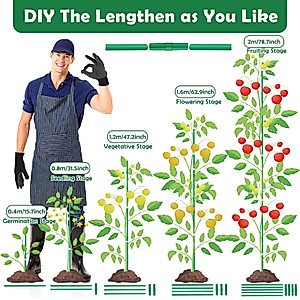 Cludoo 94PCS Garden Stakes Set with 30 Sets Fiberglass Plant Stakes Sticks Supports and Accessories, DIY 4ft 5ft 6ft 7ft Tomato Stakes for Tomato,Vegetables, Pepper, Fences Indoor Outdoor Plants