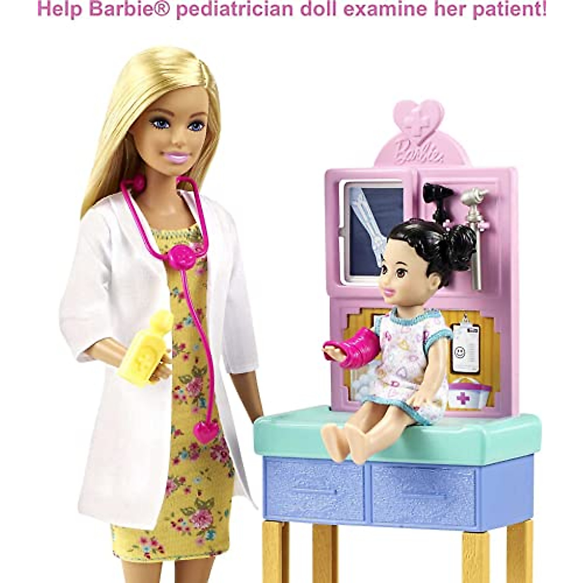 Barbie Careers Doll & Playset, Pediatrician Theme with Blonde Fashion Doll, 1 Patient Doll, Furniture & Accessories