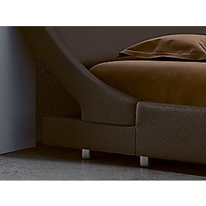 SHA CERLIN Modern Low Profile Platform Bed Frame Queen Size, Stylish Faux Leather Upholstered Sleigh Bed with Adjustable Headboard, No Box Spring Needed, Brown