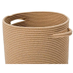 13" x 13" x 15" Medium Storage Basket with Lid, Cotton Rope Storage Baskets, Laundry Hamper, Cloth Bin, for Clothes Towels Blankets Storage in Living Room, Large Basket Full Beige with Cover