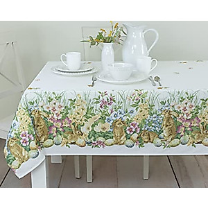 Benson Mills Blooming Bunnies Fabric Easter Tablecloth, Spillproof Indoor/Outdoor Spring and Easter Table Cloth (Blooming Bunnies, 60" X 120" Rectangular)
