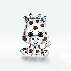925 Sterling Silver Giraffe Charm Monkey Charm Cow Charm Dog Charm Crab Charm Animal Charm Pet Charm Birthday Charm for Pandora Charm Bracelet (Giraffe)