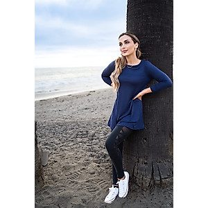 Free to Live 3 Pack 3/4 Sleeve Tunic Tops for Women Casual Long Shirts Loose Fit Dressy to Wear with Leggings Travel Clothes (Large, Black, Charcoal, Navy)