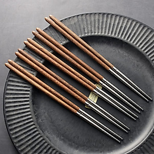 Hemoton Metal Chopsticks 5 Pairs Sushi Chopsticks Sashimi Chopsticks Stainless Steel Japanese Chopsticks with Wood Handle Chef Traditional Garnishing Plating Tweezers Gifts Sets