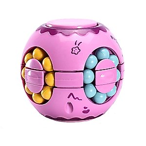 ODIKASO Rotating Magic Bean Cube Spinner Fidget Toy,Stress Relief Fidget Puzzles for Adults Kids,Anxiety Relief Learning & Education Toys,Puzzle Toys for Unisex-Children(Pink)