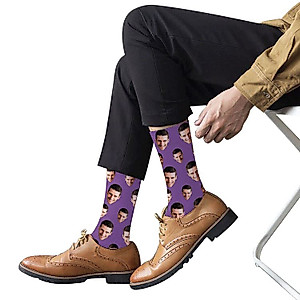 Novelty Custom Face Socks, Personalized Picture Printed Socks for Men, Women (Purple, X-Large)