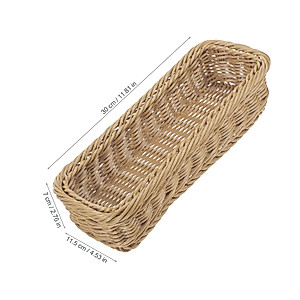 Rattan Storage Basket, Kitchen Utensil Holder Woven Rectangular Storage Baskets Rattan Flatware Tray Cutlery Holders Tableware Storage Box 26X9X8CM