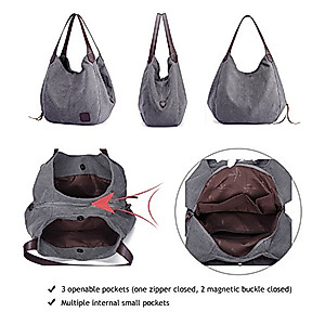 Hiigoo Fashion Women's Multi-pocket Cotton Canvas Handbags Shoulder Bags Totes Purses (Black)