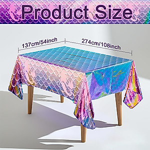 iCrius Mermaid Tablecloth, 3pcs - Disposable Iridescent Tablecloth - Little Mermaid Birthday Party Decorations (54 x 108 Inch)