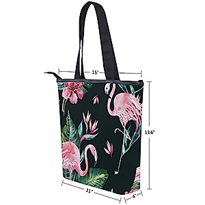 MNSRUUU Canvas Tote Bag Aesthetic Pink Flamingo Black Shoulder Bag for Women Work School Tote Handbag Shopping Purses and Handbags