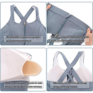 Cordaw Zipper in Front Sports Bra High Impact Strappy Back Support Workout Top, Blue Large