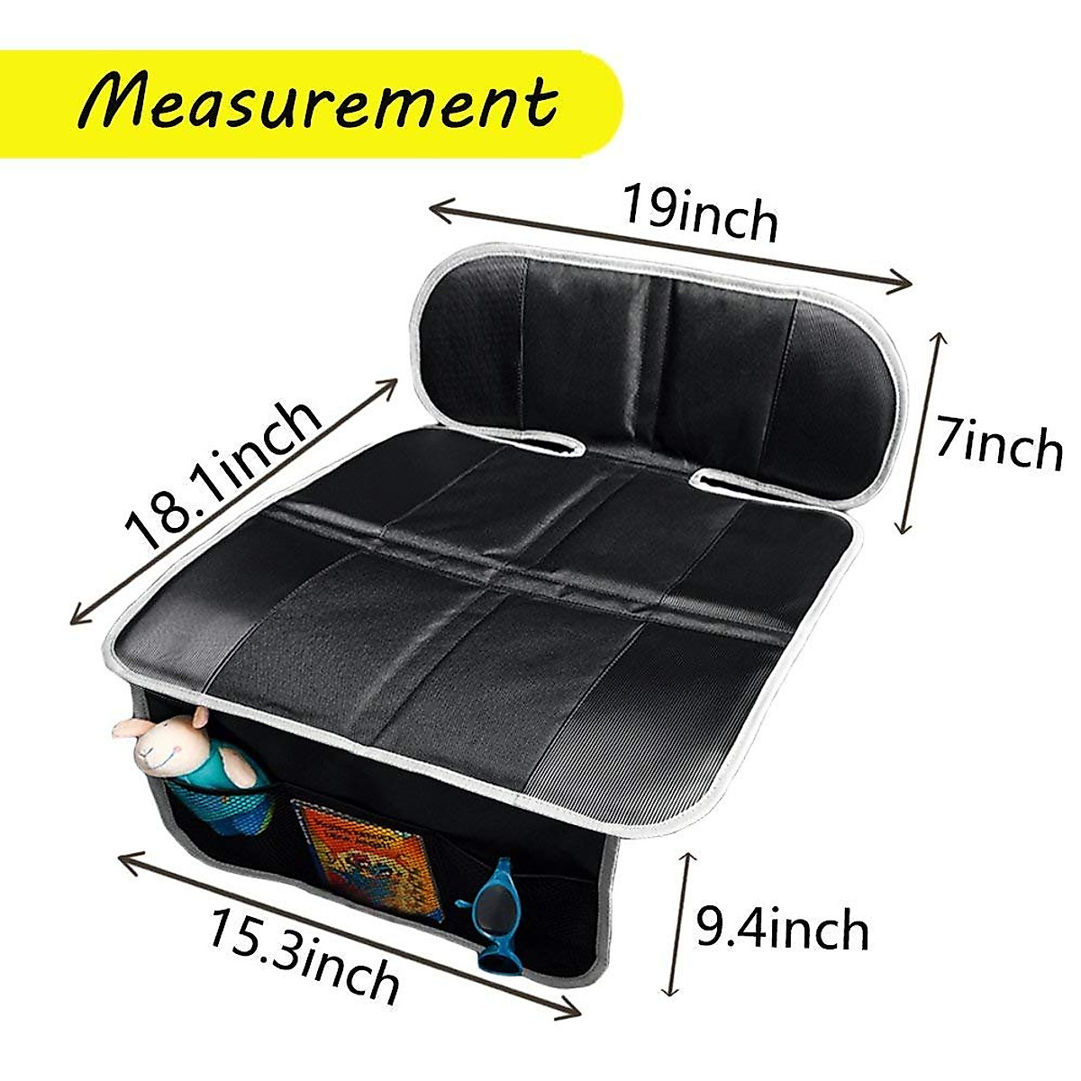 Car Seat Protector, Thick Padding Protection for Child & Baby Cars Seats, Dog Mat, Non Slip and Waterproof Protects Automotive Vehicle Upholstery with Extra Storage Pocket (Black)