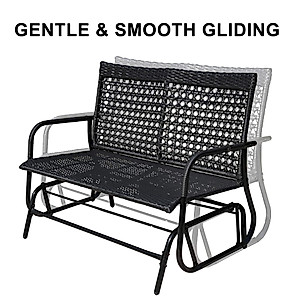 Sundale Outdoor Wicker Porch Glider Rocker Chair, Outdoor 2 Person Glider, Garden Bench Loveseat Sofa Couch for Patio, Outside, Poolside - Black, Metal, 350 Lbs Capacity