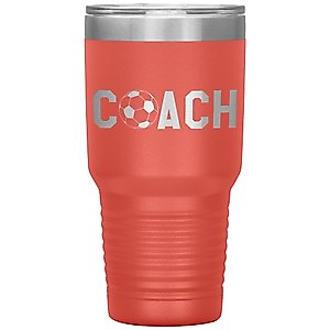 JFWcreations Soccer Coach Tumbler - Soccer Coach Gift 30oz Insulated Engraved Stainless Steel Soccer Coach Cup Coral