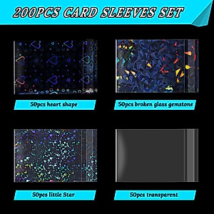 200 Pcs Laser Flashing Card Sleeves Photo Card Sleeves Kpop Holographic Photocard Sleeves Little Star Heart Glass Gemstone Transparent Trading Cards Sleeves 2.6 x 3.5 Inches