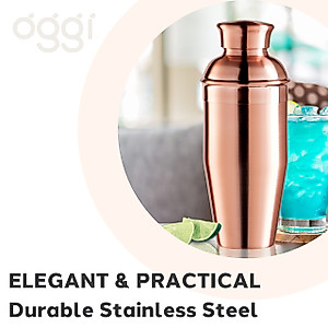 OGGI Classic Cocktail Shaker Copper - 26 oz, Stainless Steel Construction, Built in Strainer - Ideal Home Bar Drink Mixer, Bartender Kit, Essential Bar Accessories
