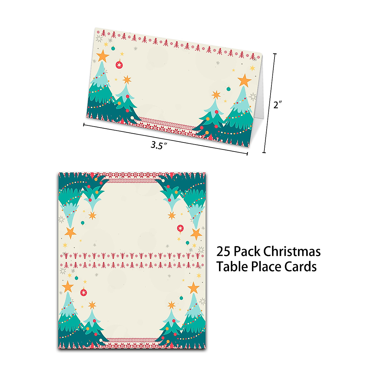 Christmas Table Place Cards, Xmas Blank Seating Place Card for Table, 25 Pack Buffet Food Tent Labels, Double Design Name Cards, Scored for Easy Folding, Christmas Party Decorations(07)