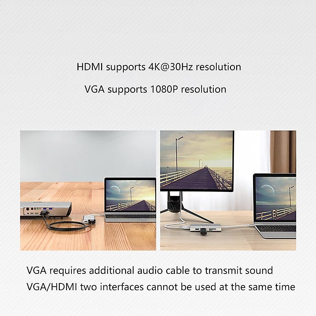 Port Expander USB C Docking Station for USB C Device USB C Hub 8 in 1 with 4K HDMI, VGA, 60W PD, 2 USB 3.0, Ethernet, SD/TF Card Reader USB Splitter
