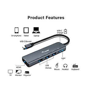 Equip 133487 USB-C 5-in-1 Multifunction Adapter HDMI USB 3.2 Gen1 100W USB PD