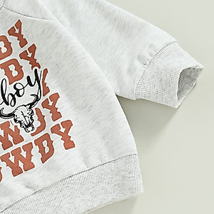 Omkzanbi Baby Western Cowboy Clothes Cow Printed Sweatshirt Pullover Retro Boho Jogger Pants Toddlers Boy Fall Winter Outfit (Howdy Western Cowboy Suit, 18-24 Months)