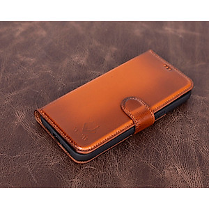 VENOULT Magnetic Detachable Wallet Case for iPhone 15 Pro MAX, Man or Women Folio Cover, Genuine Leather, Compatible with Magsafe Wireless Charge, RFID - Chestnut Brown