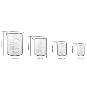 Ackers Boro3.3,Griffin Low Form Scientific Glass Beaker Set-25ml,50ml,100ml,200ml,250ml,400ml,500ml,1000 mL (Pack of 8) 丨4 Stirring Rods