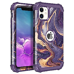 LONTECT for iPhone 11 Case Marble Shockproof Heavy Duty Rugged Durable Protective Cover Girls Women Case for Apple iPhone 11 6.1 Inch, Cobalt Purple