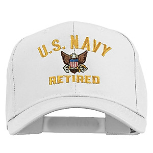 e4Hats.com US Navy Retired Military Embroidered Cap - White OSFM