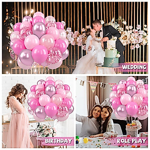 Paready Pink Balloons Set, 50 Pcs 12 Inch Metallic Pink Pastel Pearl Light Pink Confetti Balloons Helium with Ribbon for Women Girls Wedding Bridal Baby Shower Princess Birthday Party Decorations