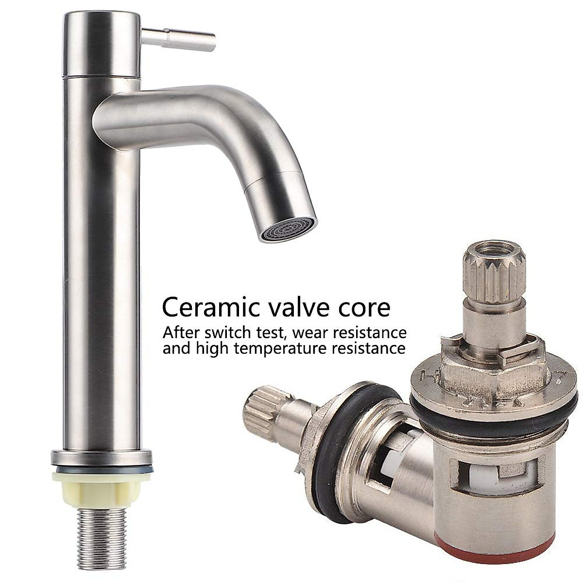 G1/2 Brushed Faucet, Stainless Steel Single Cold Faucet Wash Basin Water Tap Wrench Type Bathroom Faucet for Home Kitchen Bathroom Accessory (Cylinder Single Cold Faucet)