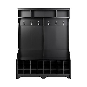 Prepac Black Hall Tree, Shoe Cabinet, Storage Cabinet with 24 Shoe Cubbies and 6 Double Coat Hooks 15.5" D x 60" W x 77" H, BSOG-0013-1