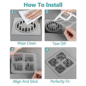 Yempum Disposable Shower Drain Hair Catcher 50 Pack Square Disposable Drain Hair Catcher Drain Covers Bathroom Laundry Bathtub Kitchen Sink Floor Drain Sticker for Human & Pet Hair 4" X 4"