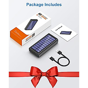 Portable Charger 45800mAh Solar Power Bank Camping Waterproof External Backup Charge with 2 Outputs & Type-C Inputs 2 LED Light Flashlight Backup Battery(Black)