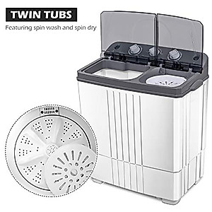 COSTWAY Portable Washing Machine, Twin Tub 20Lbs Capacity, Washer(12Lbs) and Spinner(8Lbs), Compact Laundry Machines Durable Design Energy Saving, Rotary Controller Drain Hose