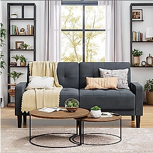 Vongrasig 63" Small Modern Loveseat Couch, Mid-Century Fabric Low Back 2-Seat Sofa Couch Tufted Love Seat for Living Room, Bedroom, Office, Apartment, Dorm, Studio and Small Space (Dark Gray)