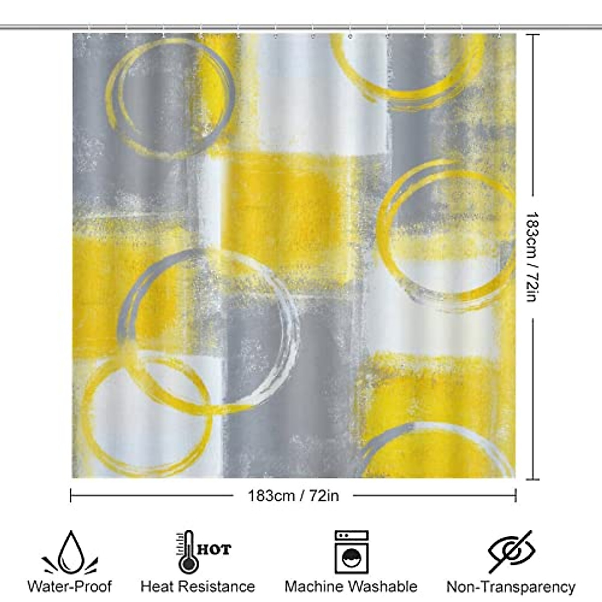 Kazynee Yellow Grey Modern 4 Piece Shower Curtain Sets, Non-Slip Rugs, Toilet Lid Cover and Bath Mat, Durable and Waterproof, for Bathroom Decor Set One Size