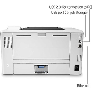 HP Laserjet Pro M404n Single-Function Wired Monochrome Laser Printer, White - Print only - 40 ppm, 4800 x 600 dpi, 256MB Memory, 8.5 x 14, Ethernet, Cbmou Printer_Cable
