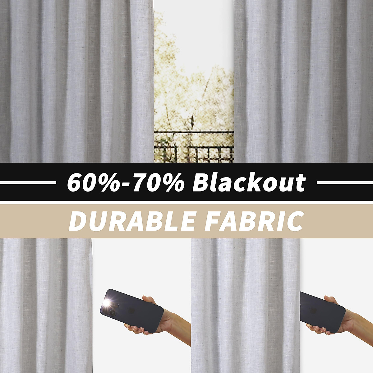 DriftAway Twist Tab Linen Textured Lined Thermal Insulated Blackout Linen Curtains Solid Farmhouse and Modern Rustic Curtains for Living Room Bedroom 2 Panels 52 Inch by 84 Inch Ivory