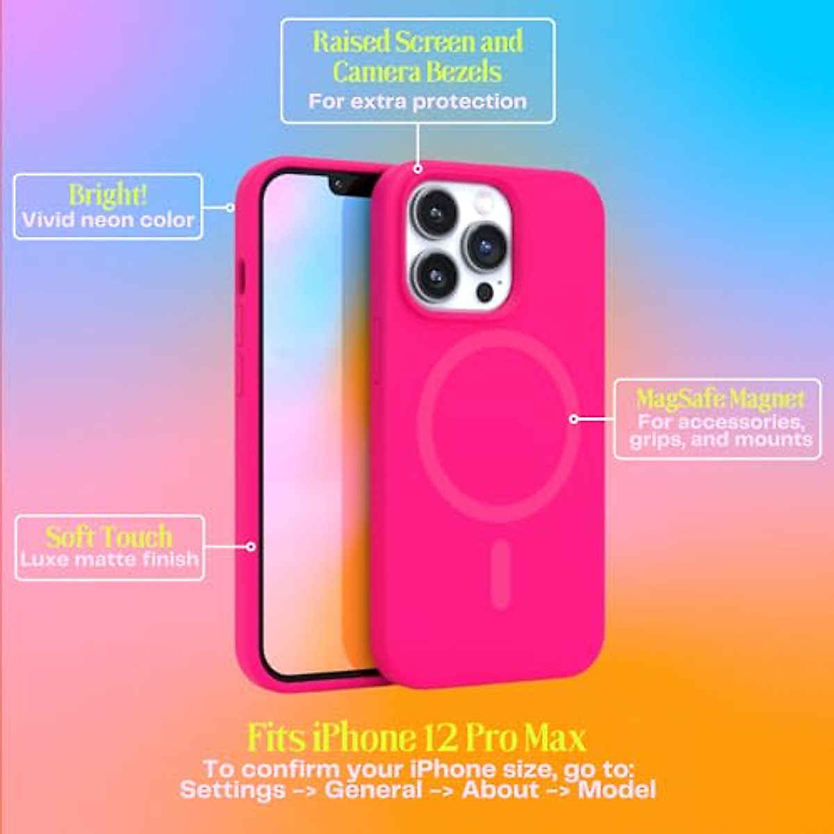 FELONY CASE - iPhone 12 Pro Max Case, Stylish Neon Pink iPhone Case - 360° Shockproof Protective Case Designed for iPhone 12 Pro Max - Compatible with MagSafe
