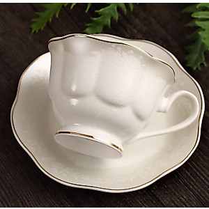 GUANGYANG GY 15-pcs Lotus Shape Porcelain Tea set with 7oz 6 Tea Cups and 6 Saucers,1 Teapot Sugar Bowl,1 Cream Pitcher,White