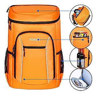 FORICH Cooler Backpack Portable Soft Backpack Coolers Insulated Leak Proof Large Cooler Bag for Men Women to Work Travel Beach Camping Hiking Picnic Fishing Beer Bottle, 30 Cans (X - Orange)