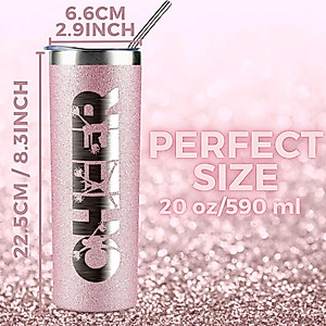 Onebttl Cheerleader Glitter Tumbler Gifts For Girls - Cheer - 20oz/590ml Stainless Steel Insulated Tumbler with Straw, Lid - Gift for Cheerleading, Coach or Cheer Squad - (Rose gold)