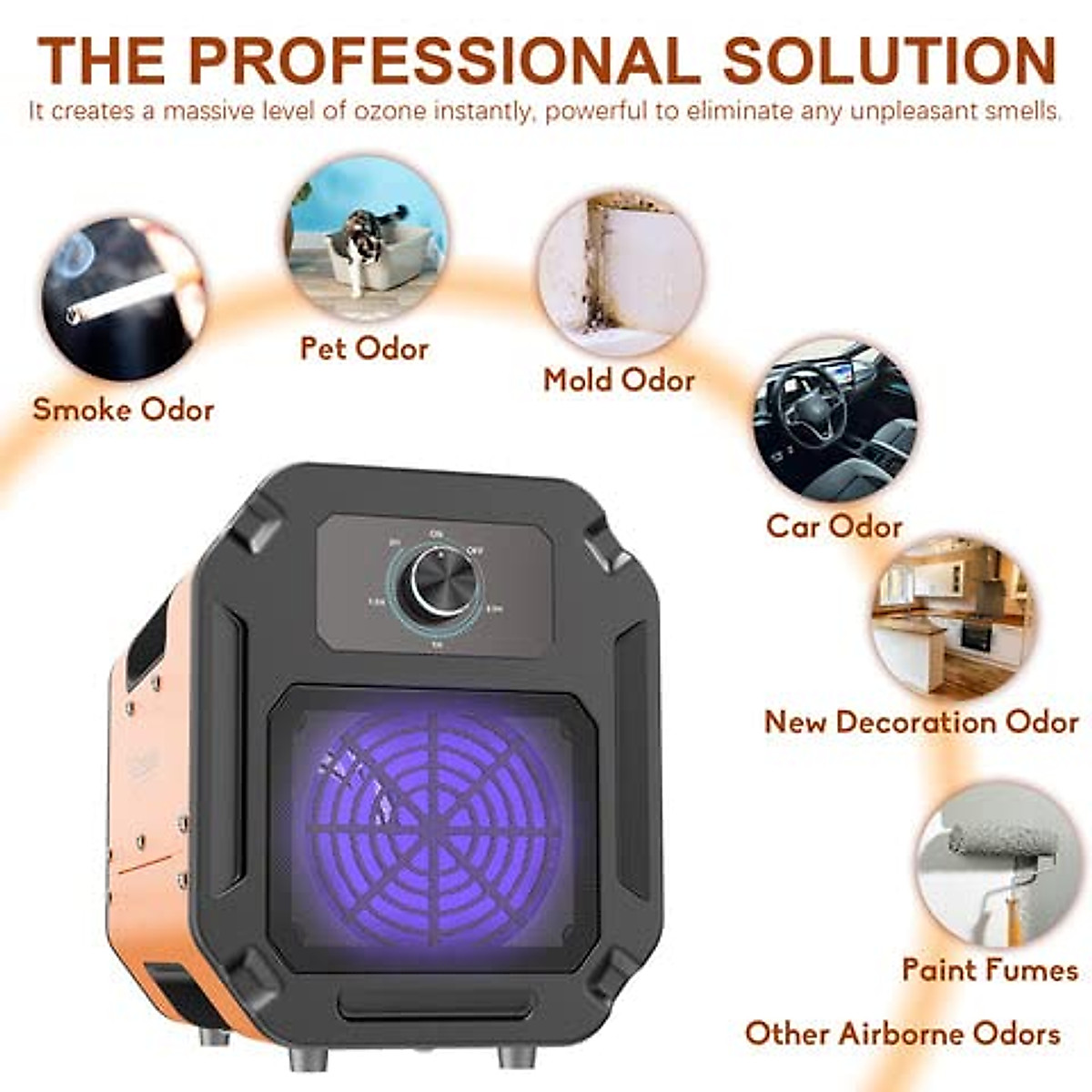 BaseAire 10,000 mg/h Ozone Generator, O-UVC2 Pro Commercial O3 Air Purifier with Adjustable Settings, Carry Handle, Heavy Duty Air Cleaner, for Large Rooms, Cars, Pets