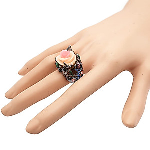 ABJFJE Retro Crystal Resin Rose Flower Cocktail Statement Ring Uniquely Stylish Stacking Wedding Band Rings Fashion Jewelry Accessories for Women Gift (8)