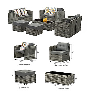 SUNVIVI OUTDOOR Patio Furniture Set, 4 Piece Outdoor Dark Grey Wicker Patio Furniture Sets, Aluminum Frame Outdoor Sectional Furniture Patio Couch Set with Anti-Slip Cushion